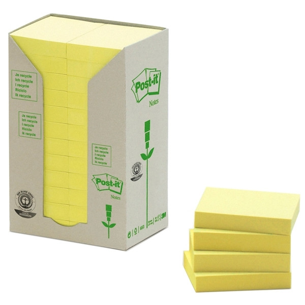 3M Post-it Notes yellow recycled tower, 100 sheets, 38mm x 51mm (24 ...