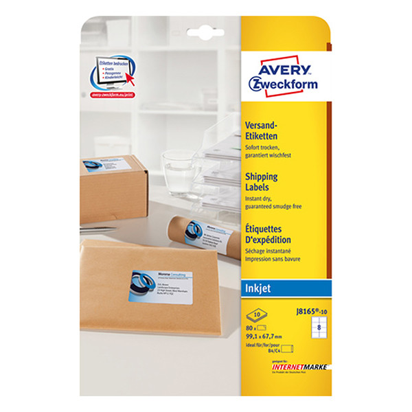 Avery J8165-10 shipping labels, 99.1mm x 63.5mm (80 labels) Avery 123ink.ie