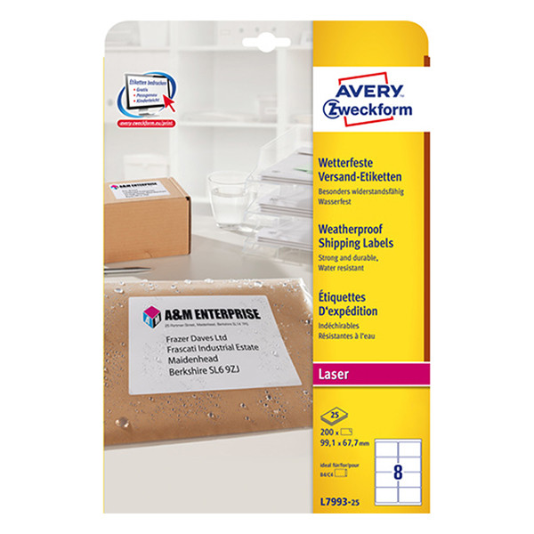 Avery L7993-25 ultra-strong shipping labels, 99.1mm x 67.7mm (200 ...