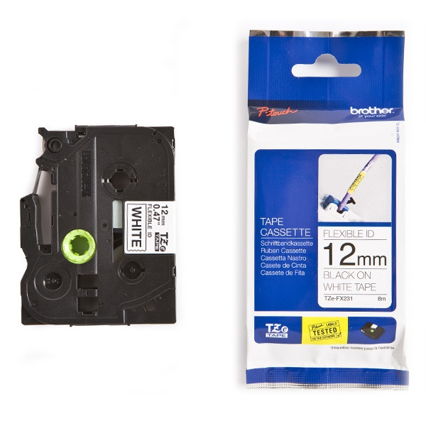 Brother TZe-FX231 Flexi ID black on white tape, 12mm (original Brother ...